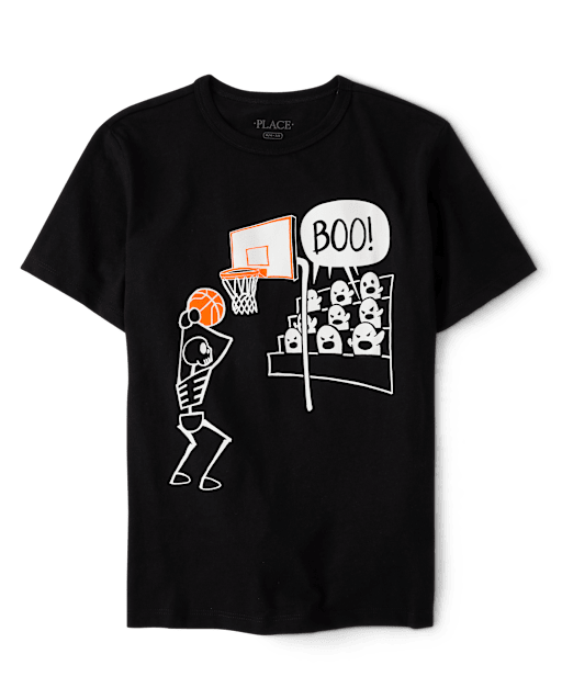 Boys Glow In The Dark Halloween Short Sleeve Skeleton Ghost Basketball ...