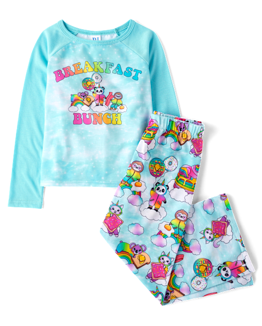 Girls Long Raglan Sleeve Breakfast Bunch Pajamas - TIME FOR TEAL | The ...