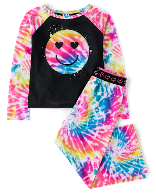 Girls Long Sleeve Rainbow Happy Face Pajamas - WHITE | The Children's ...