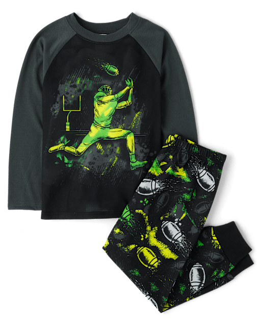 Boys Long Sleeve Football Pajamas - BLACK | The Children's Place