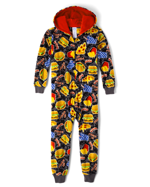 Boys Long Sleeve Food Print Microfleece One Piece Pajamas - GRAY | The ...