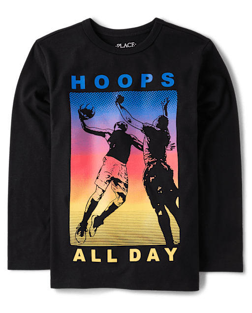 Boys Long Sleeve Hoops All Day Graphic Tee - BLACK | The Children's Place