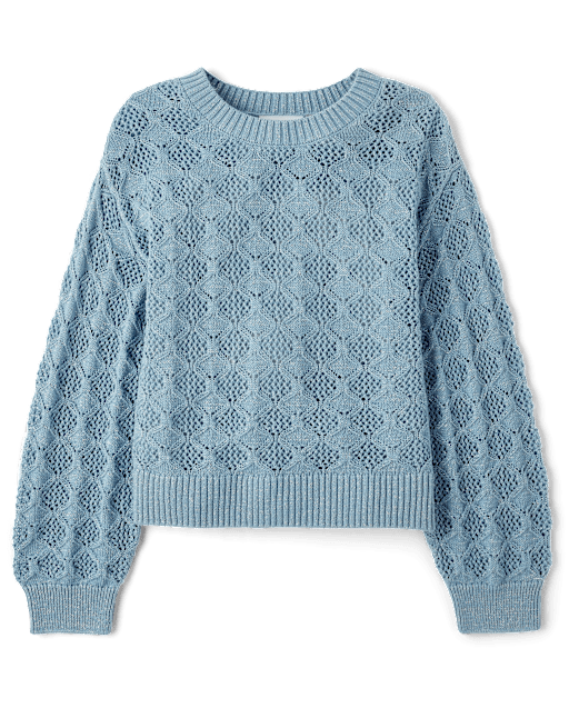 Girls Long Sleeve Stitched Sweater - BLUE AURA | The Children's Place