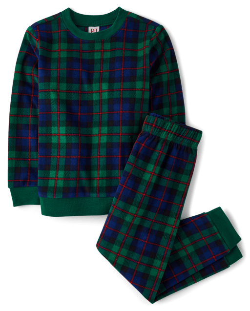 Unisex Kids Matching Family Christmas Long Sleeve Plaid Microfleece ...