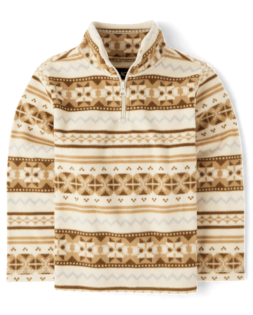 Boys Long Sleeve Print Microfleece Half Zip Pullover - BROWN | The ...