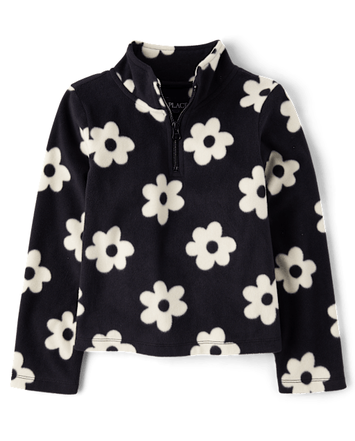 Girls Long Sleeve Print Microfleece Half Zip Pullover - BLACK | The ...