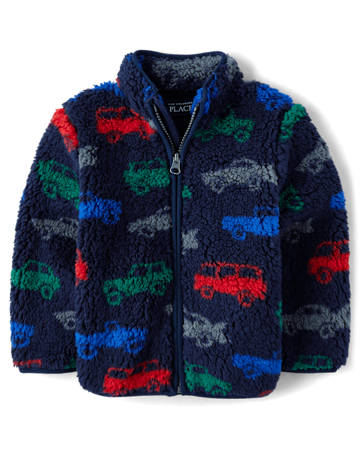 Baby And Toddler Boys Long Sleeve Print Sherpa Zip Up Jacket - MULTI ...