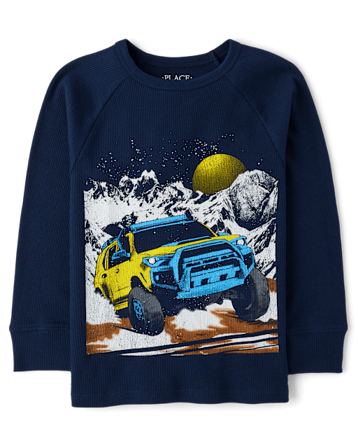 Boys Long Raglan Sleeve Graphic Thermal Top - BLUE | The Children's Place