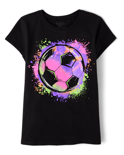 Girls Short Sleeve Soccer Ball Graphic Tee - BLACK | The Children's Place