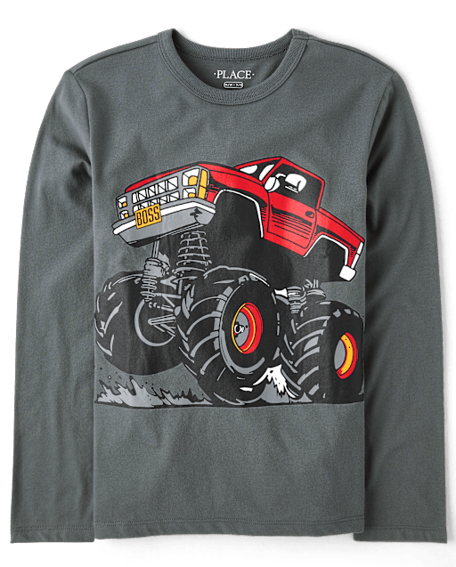 Boys Long Sleeve Monster Truck Graphic Tee - BLACK ICE | The Children's ...