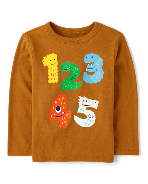 Baby And Toddler Boys Long Sleeve Dino Numbers Graphic Tee - HONEY COMB ...