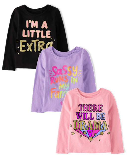 Baby And Toddler Girls Long Sleeve Sassy Graphic Tee 3-Pack - MULTI CLR ...