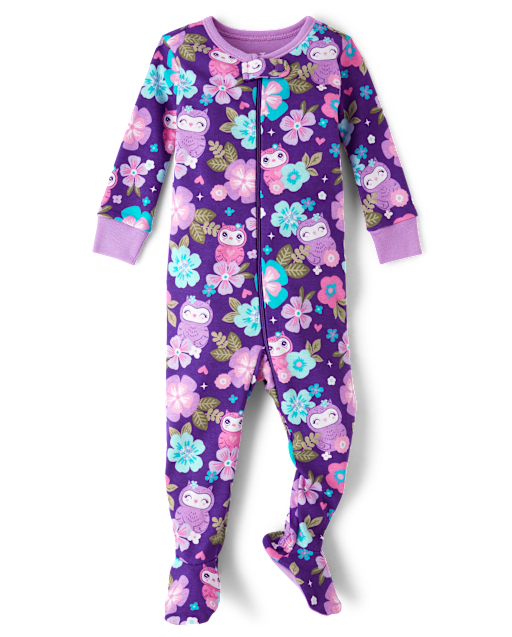 Baby And Toddler Girls Long Sleeve Owl Floral Print Snug Fit Cotton ...