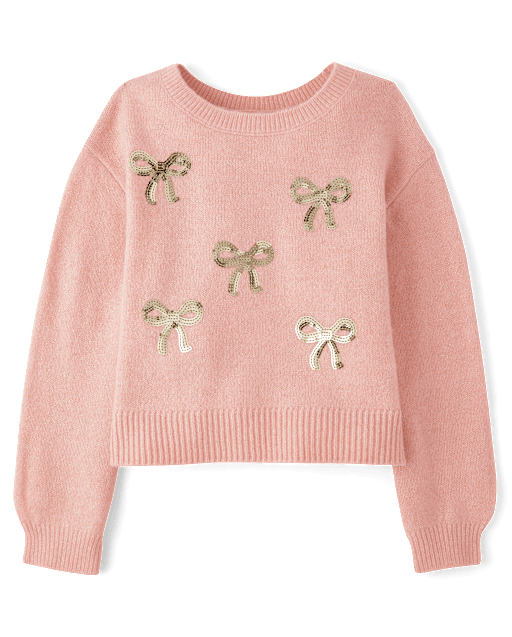 Girls Long Sleeve Sequin Bow Sweater - PINK | The Children's Place