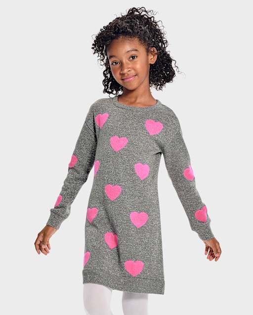 Girls Long Sleeve Heart Print Sweater Dress - H/T HOUND | The Children ...