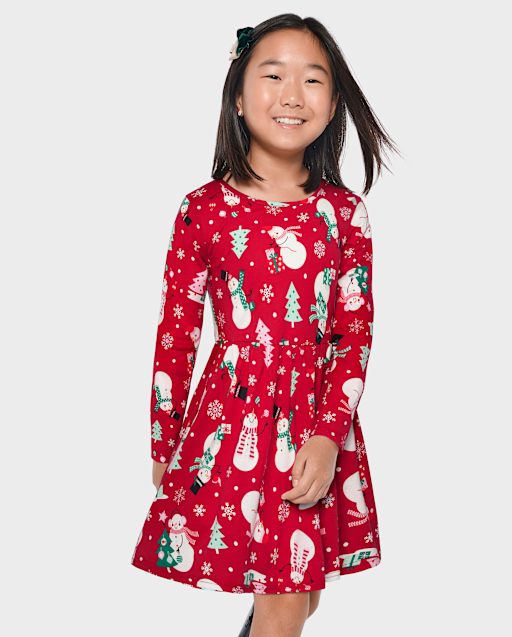 Girls Mix And Match Long Sleeve Print Everyday Dress - RED | The ...
