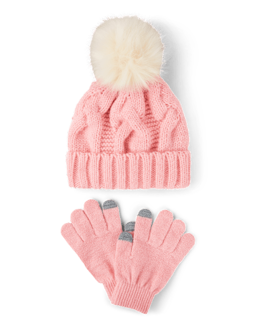 Girls Cable Knit 2-Piece Cold Weather Set - PINK | The Children's Place