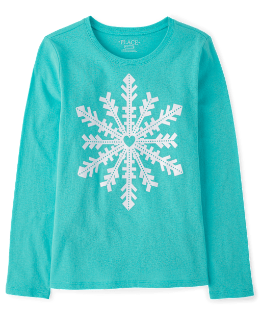 Girls Long Sleeve Winter Snowflake Graphic Tee - SEA MEADOW | The ...