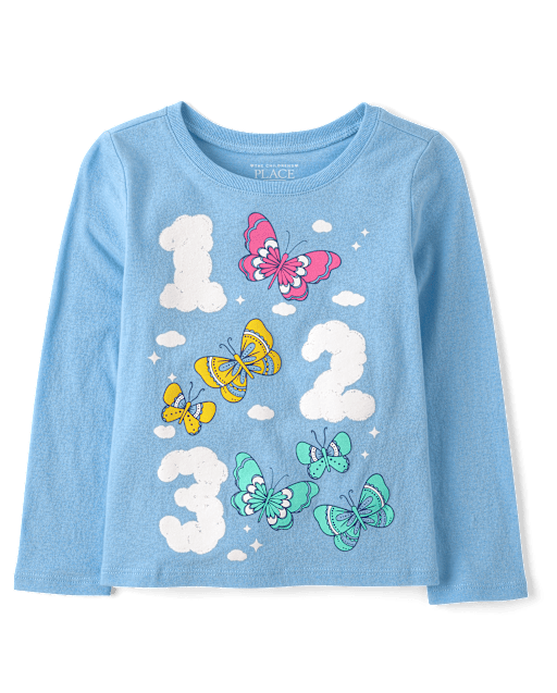 Baby And Toddler Girls Long Sleeve Number Butterfly Graphic Tee - CREEK ...