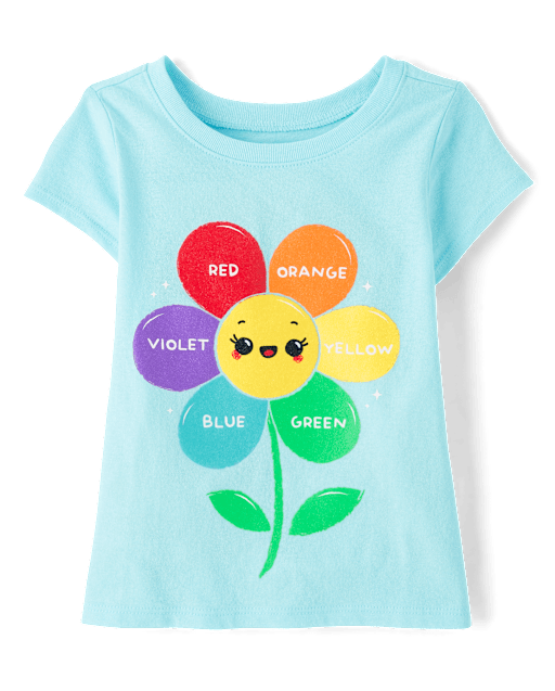 Baby And Toddler Girls Short Sleeve Flower Color Graphic Tee - BLUE ...