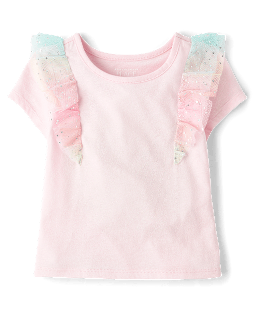 Toddler Girls Short Sleeve Rainbow Foil Star Flutter Top - PINK | The ...