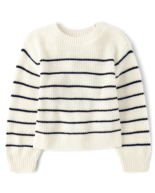 Girls Long Sleeve Striped Sweater - WHITE | The Children's Place