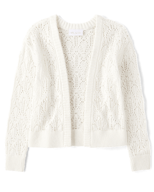 Girls Long Sleeve Pointelle Open Front Cardigan - WHITE | The Children ...