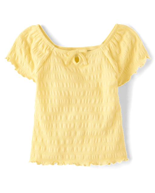 Girls Short Flutter Sleeve Smocked Keyhole Top - YELLOW | The Children ...