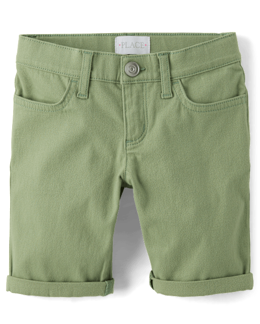 Girls Roll Cuff Twill Skimmer Jean Shorts - GREEN | The Children's Place
