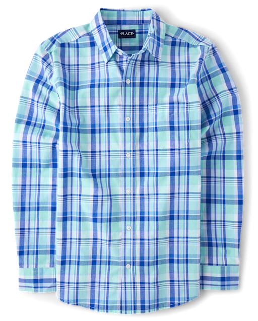 Mens Dad And Me Long Sleeve Plaid Poplin Button Up Shirt - AQUA | The ...