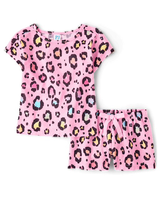 Girls Short Sleeve Rainbow Leopard Pajamas - PINK | The Children's Place
