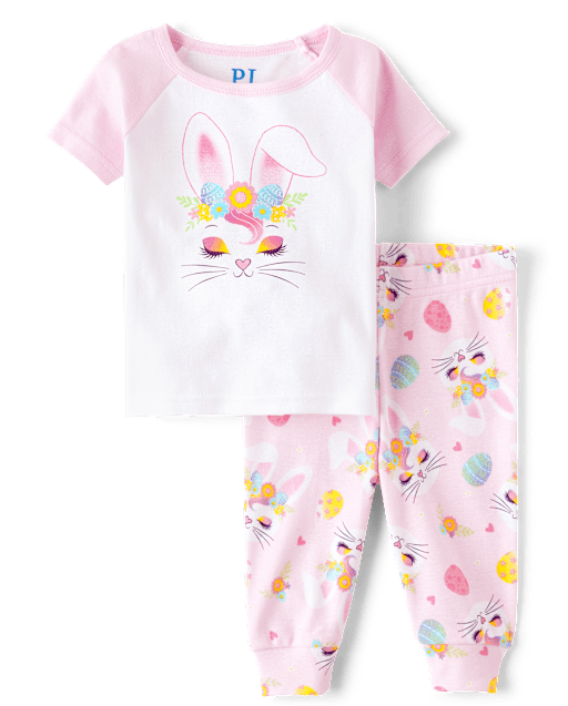 Baby And Toddler Girls Easter Short Raglan Sleeve Bunny Snug Fit Cotton ...