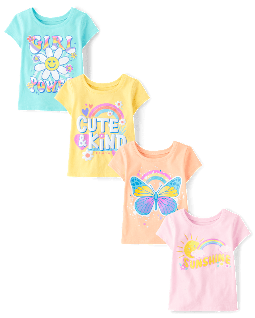 Baby And Toddler Girls Short Sleeve Positivity Graphic Tee 4-Pack ...