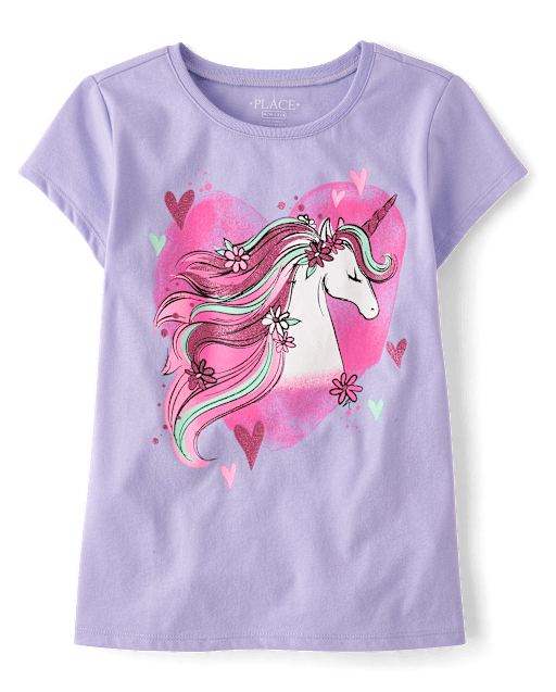 Girls Short Sleeve Unicorn Butterfly Graphic Tee - PURPLE | The ...