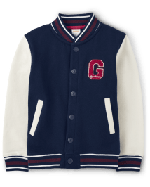 Boys Long Sleeve Applique Patch Fleece Varsity Jacket - Prep School ...