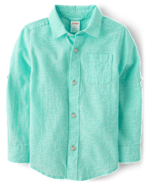 Kids Long Sleeve Linen-Blend Button Up Shirt - AQUA | Gymboree CA