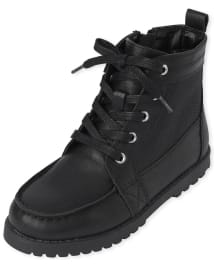 Boys Christmas Faux Leather Lace Up Boots | The Children's Place CA - BLACK