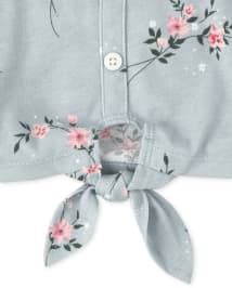 Girls Short Sleeve Floral Button Down Tie Front Top | The Children's ...