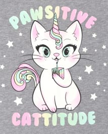 Baby And Toddler Girls Long Sleeve Rainbow 'Pawsitive Cattitude' Caticorn Graphic Tee | The ...