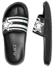 Girls Holographic Star Slides | The Children's Place CA - BLACK