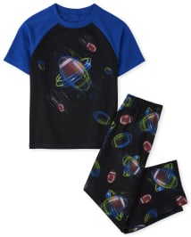 Boys Short Raglan Sleeve Football Pajamas | The Children's Place CA - BLACK