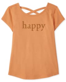 Girls Short Sleeve Foil 'Happy' Cross Back Top | The Children's Place ...