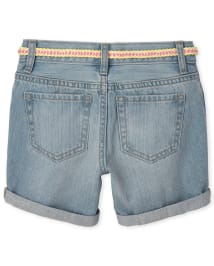 Girls Roll Cuff Belted Denim Midi Shorts | The Children's Place CA