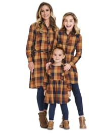 Baby And Toddler Girls Matching Family Long Sleeve Plaid Twill Dress ...