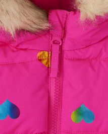 Toddler Girls Long Sleeve Rainbow Heart Print Puffer Jacket | The ...