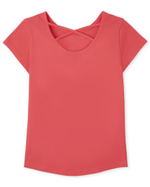 Girls Short Sleeve Graphic Cross Back Top - CORAL ROSE | The Children's ...