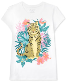 Girls Short Sleeve Tiger Graphic Tee | The Children's Place CA - WHITE