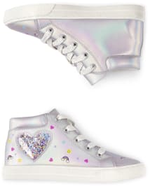 Girls Confetti Shaker Glitter Heart Faux Leather Hi Top Sneakers | The ...