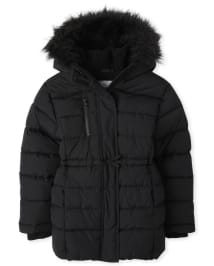 Girls Long Sleeve Faux Fur Hooded Long Puffer Jacket | The Children's ...