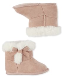 Baby Girls Faux Suede Bow Bootie | The Children's Place CA - PINK